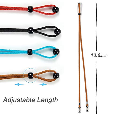 Ftojos 4 PCS Premium Eyeglass Straps - Sunglasses String Holder Strap - Leather Glasses Chain Lanyard for Men Women and Kids - Adjustable Eyewear Retainer Cord