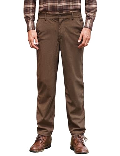 COOFANDY Mens Corduroy Pants Baggy Expandable Waist Pants Pull On Trousers with Pockets Brown