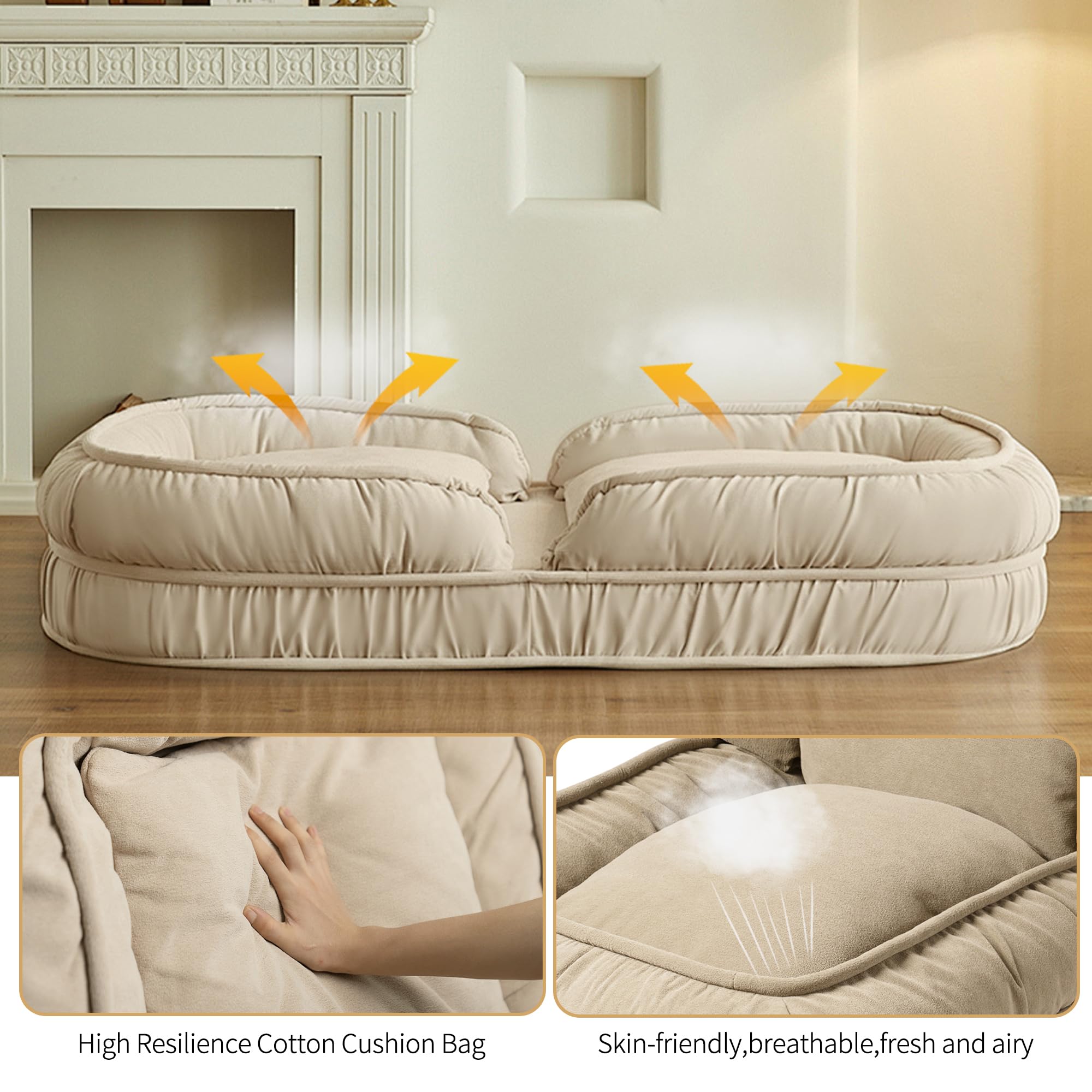 lanoke Foldable Tatami Sofa Bed, Pull-Out Lazy Sofa for Living Room, Bedroom, Backyard, or Balcony, Versatile Human and Dog Bed, Compact Folding Design for Indoor and Outdoor Use (Beige)