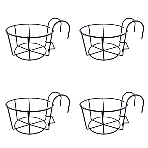 MTB 8 in Balcony Plant Baskets, Deck Over The Rail Fence Planter Box, Pack of 4, Hanging Railing Planter Flower Pot Holders