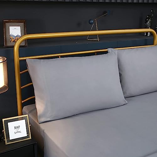 SDY 4PCS Grey Bed Sheets Set Queen Size, Hotel Style Luxury Bedding Sheets & Pillowcases Including 1 Top Flat Sheet+1 Fitted Sheet+2 Pillowcases, Wrinkle Fade Stain Resistant(Grey,14‘’)…