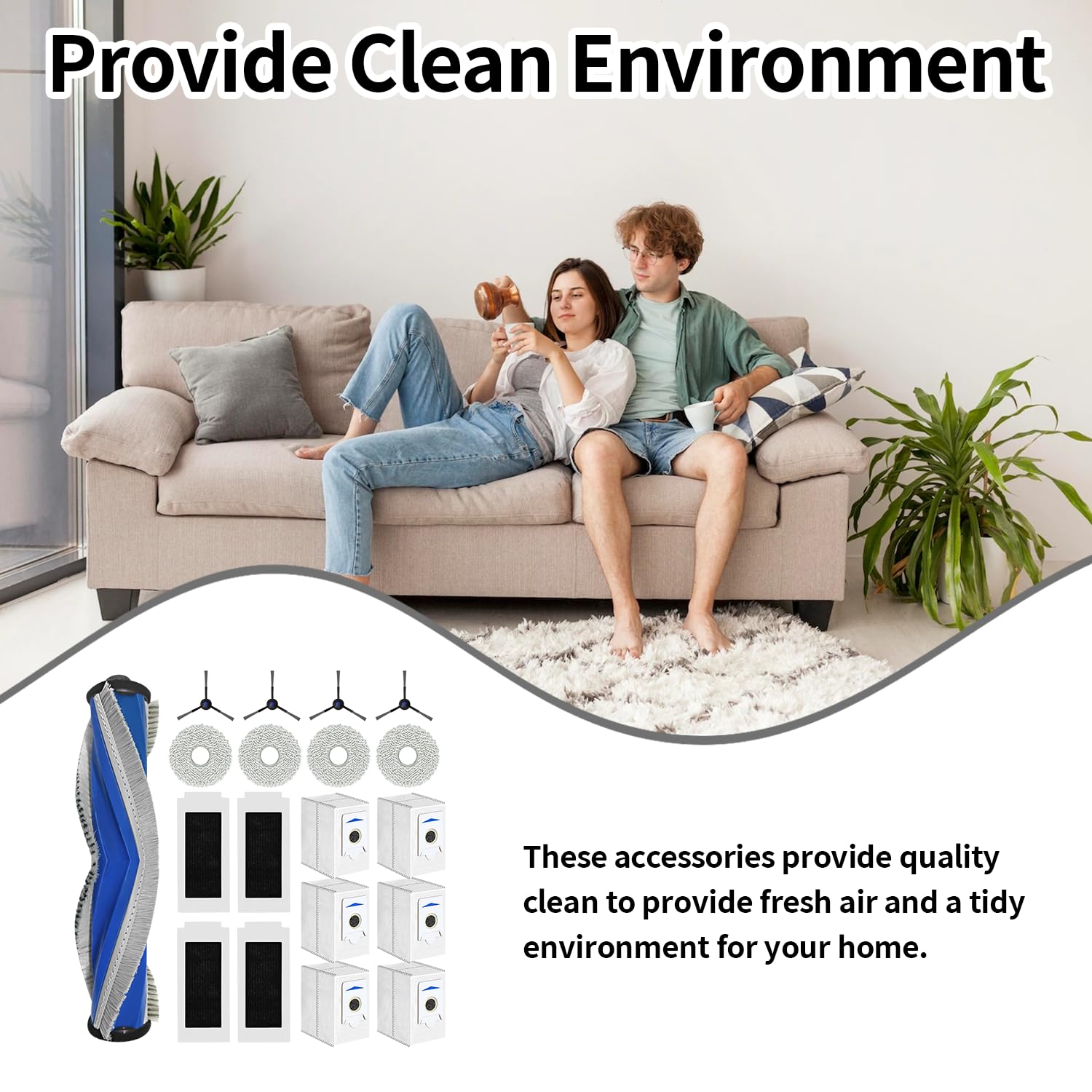 JYAILIFES 19 Pack Accessories Compatible with ECOVACS DEEBOT T30S Robot Vacuum,1 Rubber Main Brush,4 Side Brush,4 mop Pads,4 Hepa Filter,6 Dust Bags