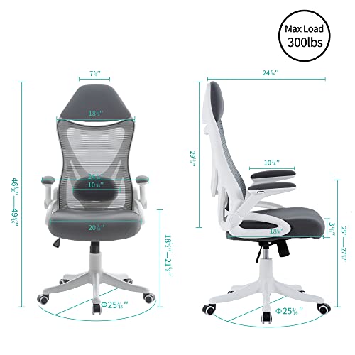 NORDICANA Ergonomic Office Chair - Swivel Desk Chair with Adjustable Armrest, Lumbar Support - Mesh High Back Computer Gaming Chair, Home Office Chairs, Executive Revolving Chair (Grey)
