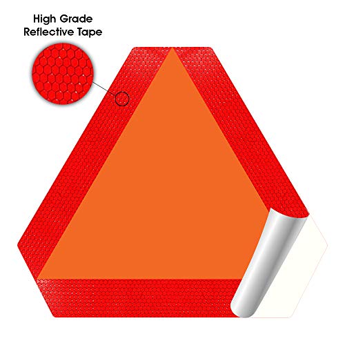 IGNIXIA (Pack of 02) Slow Moving Vehicle Sign, PVC Vinyl Decal Slow Moving Vehicle Triangle Sticker, 14”x 16” Inches Orange base with Reflective border, UTV, safety Triangle signs