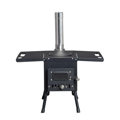 Kcelarec Camping Tent Stove with Chimney Damper | Folding Camping Wood Burning Stove Grill for Outdoor Cooking | Stainless Steel Grill