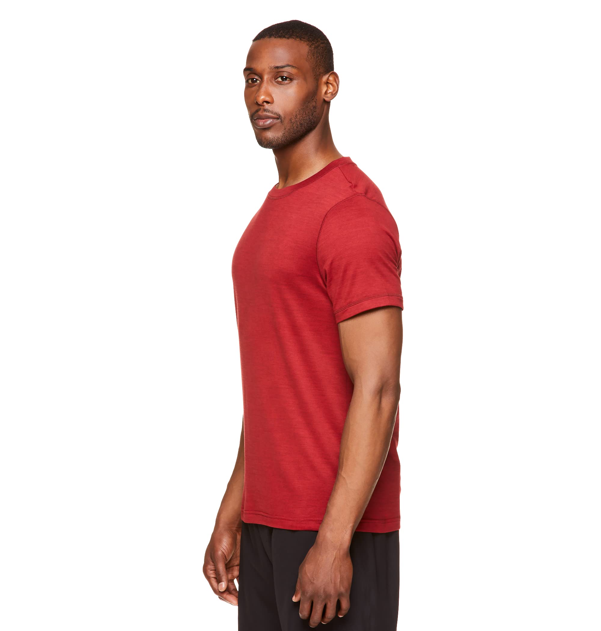 Gaiam Men's Everyday Basic Crew Neck T Shirt - Short Sleeve Yoga & Workout Top - Everyday Tomato Heather, Small