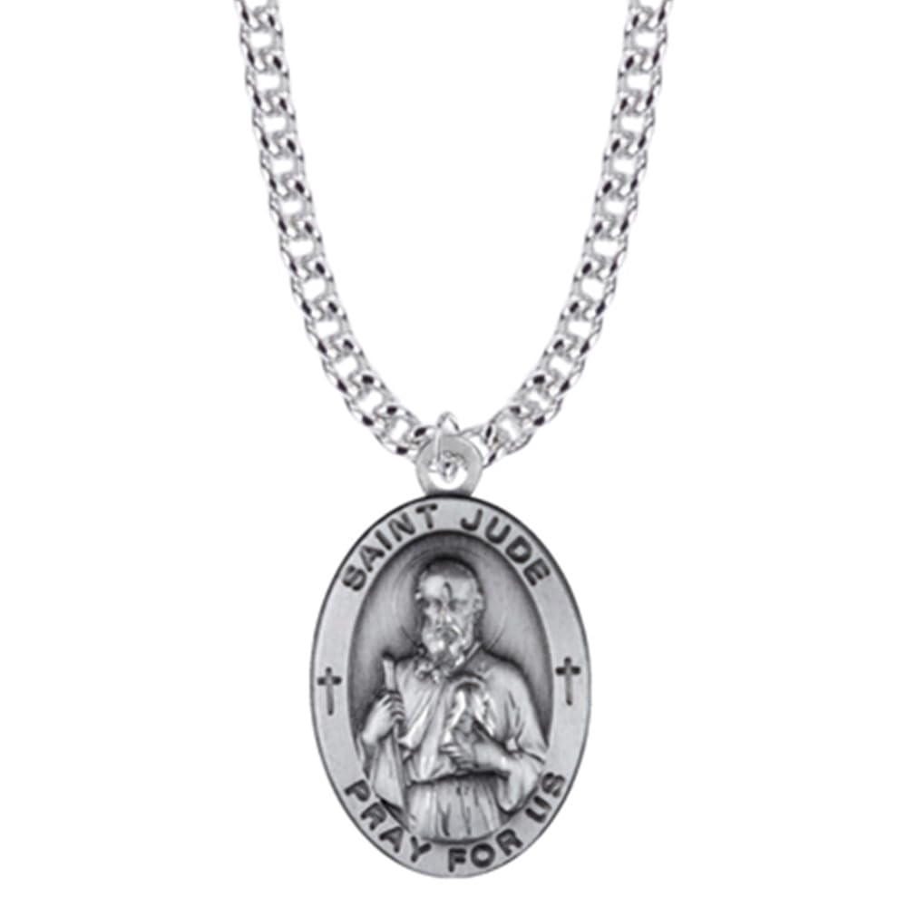 TrueFaithJewelry St Jude Necklace Patron Saint of Lost Causes Pendant Sterling Silver Oval Medal Religious Catholic for Women and Men, 7/8 Inch