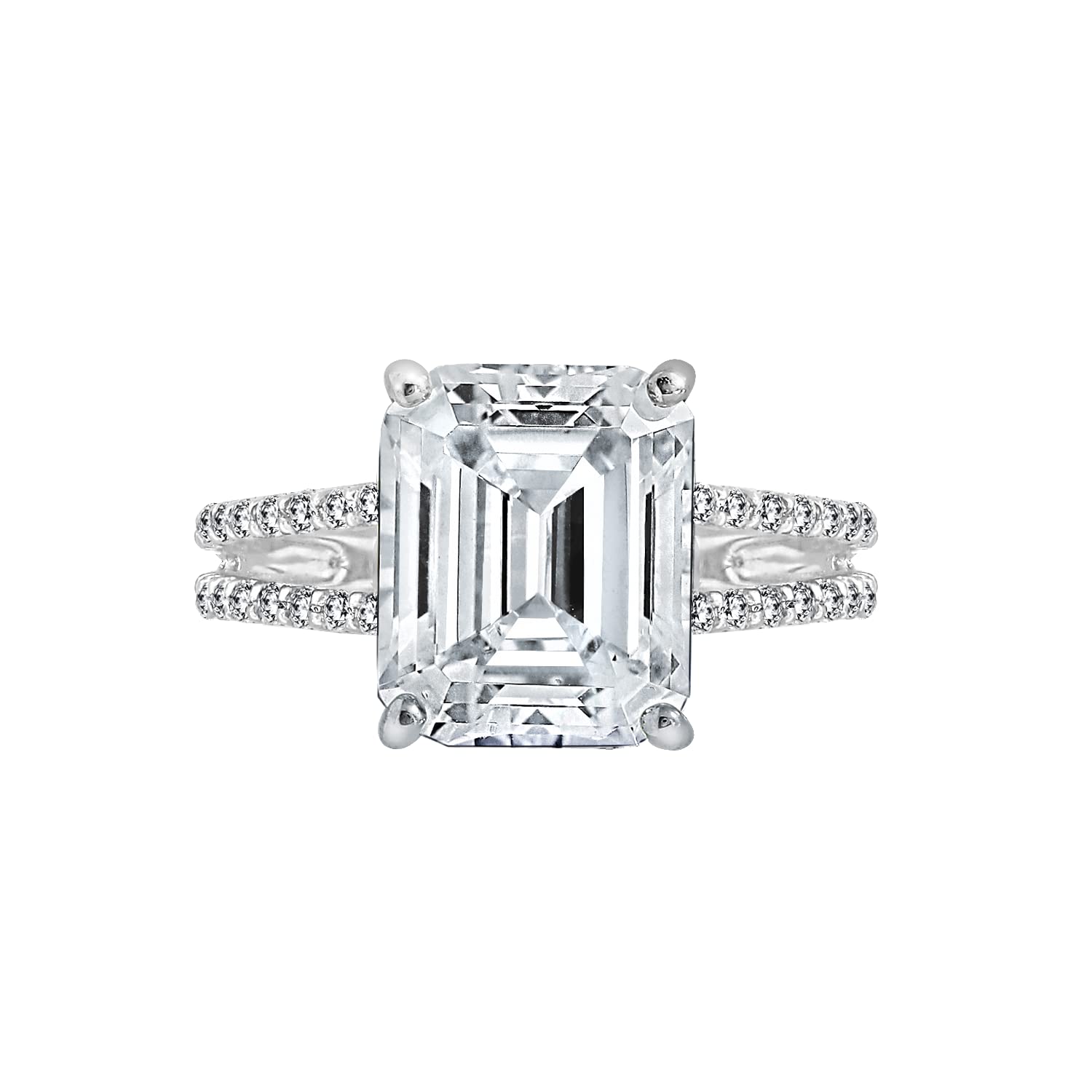 DIAMONBLISS Platinum Plated Sterling Silver 5.55 Ct Emerald cut Cubic Zirconia Cocktail Ring (9)