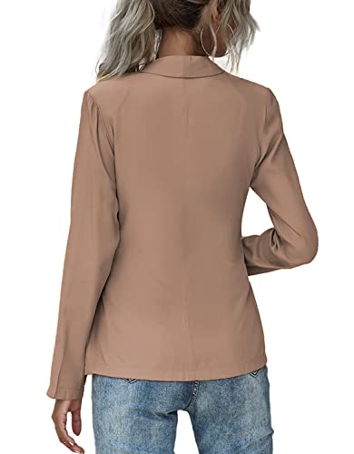 LYANER Women's V Neck Blazer Jacket Self Tie Knot Long Sleeve Elegant Workwear Blouse Khaki Small