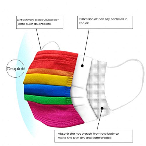 IIIHAT 50/100Pcs Rainbow Printed Pattern Disposable Face Masks for Kids/Adult,3-ply Face Mouth Protection Shield, High Breathable & Ventilation Security (B-Adult, 50PCS)