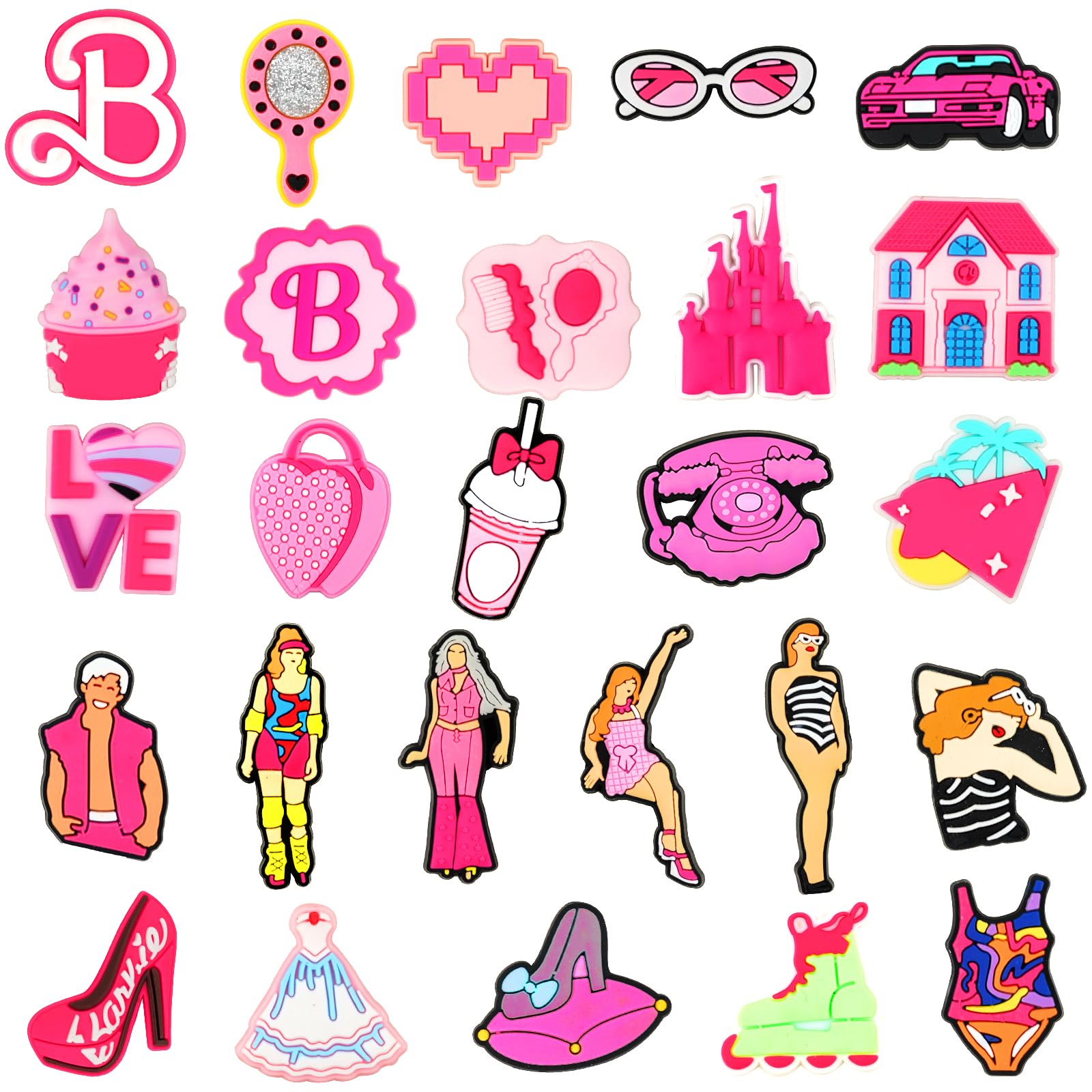 Costierna Shoe Charms for Girls, Preppy Cute Pinks Shoe Pins Decoration Charms for Teens Girls Girly Party Favor Gifts