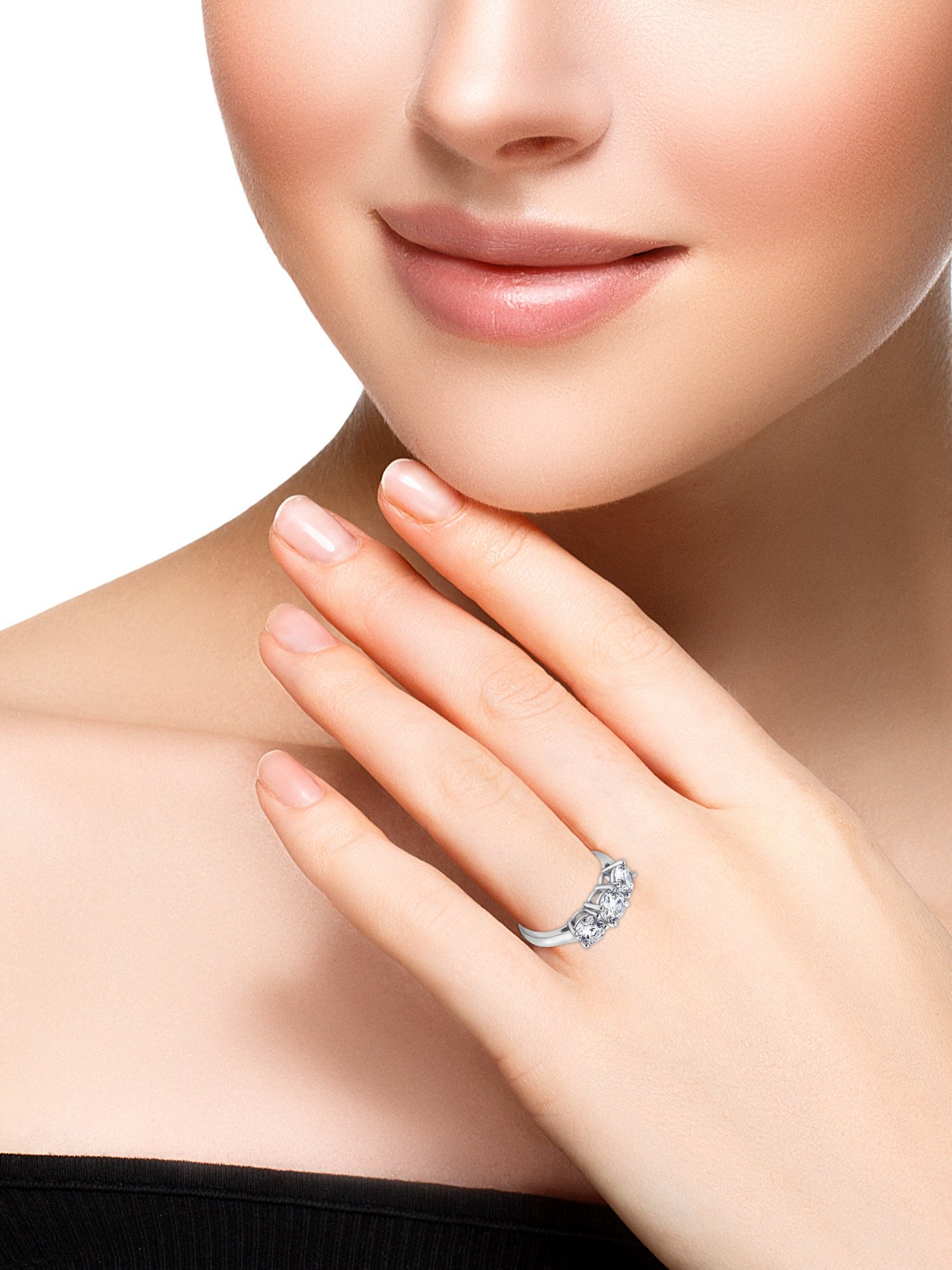 DIAMONBLISS Rhodium Plated Sterling Silver 2.15 Carats Cubic Zirconia 3 Stone Ring (8)