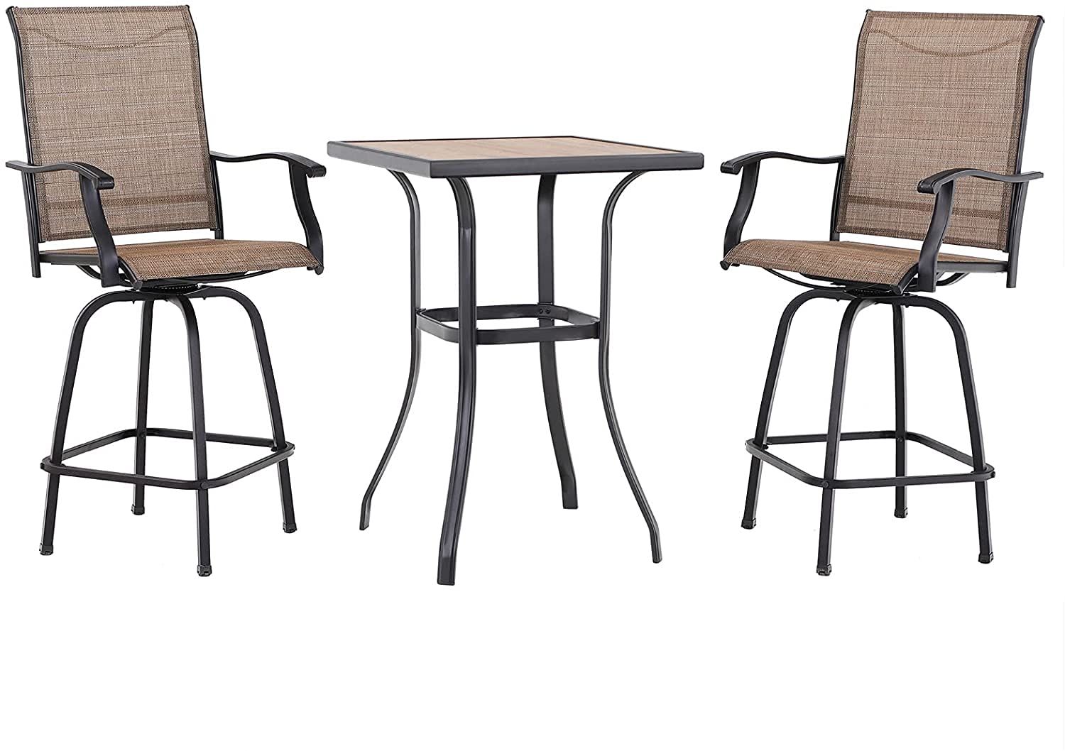 PHI VILLA 3 PCS Patio Swivel Bar Set Outdoor Furniture Bar Height Bistro Set, 2 Bar Stools and 1 Table