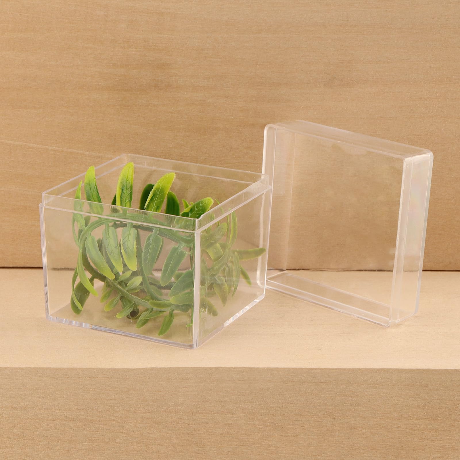 MUKLEI 45 Pack Plastic Square Cube, 2 × 2 × 2 Inches Clear Candy Cubes with Separate Lid, Mini Clear Container for Cosmetics, Bead, Makeup, Jewelry, Candy, Party Favor