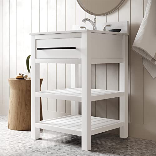 DHP Camden 24” Bathroom Vanity, White with Black Towel Rack