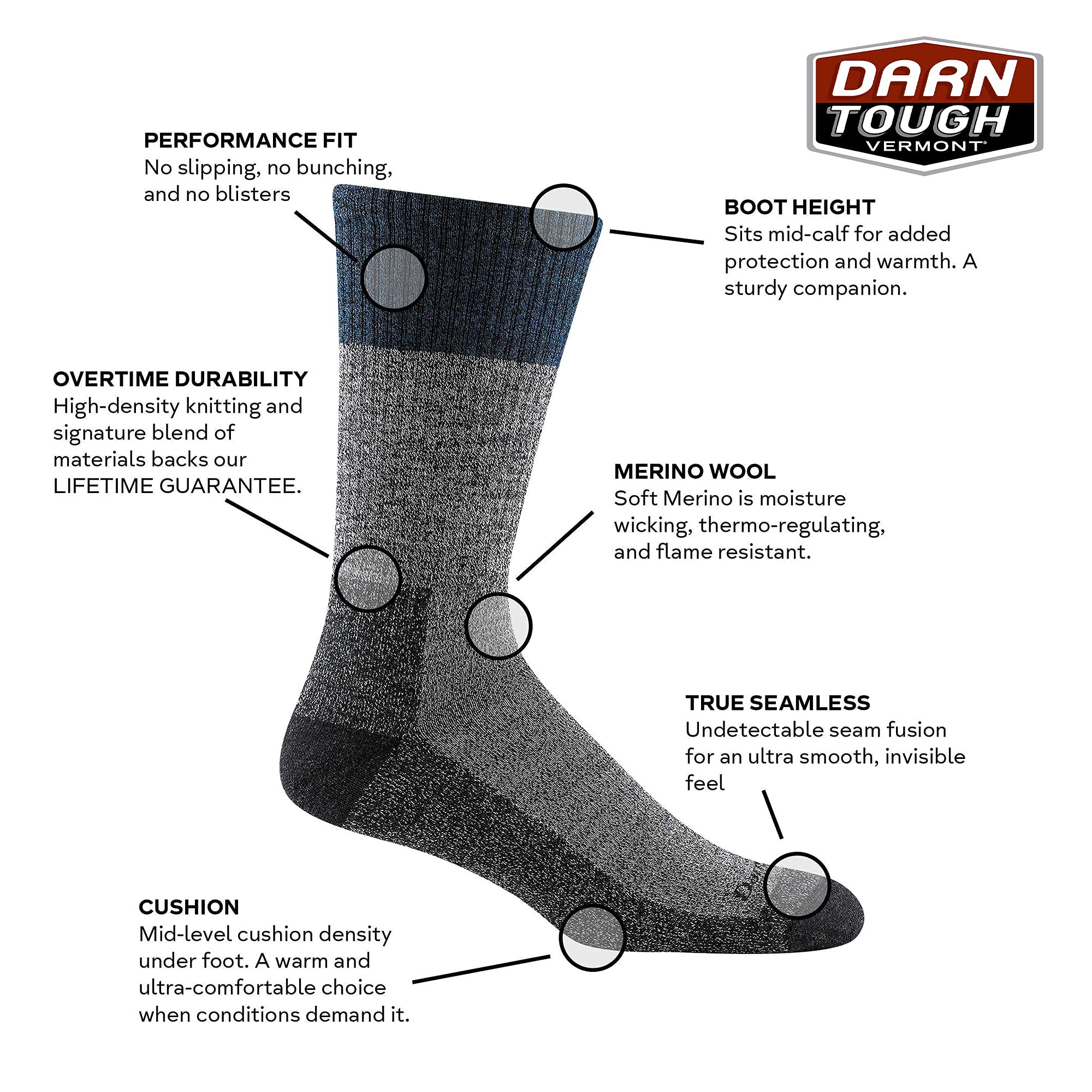 Darn Tough Scout Boot Midweight Sock with Cushion - Men's Denim Large