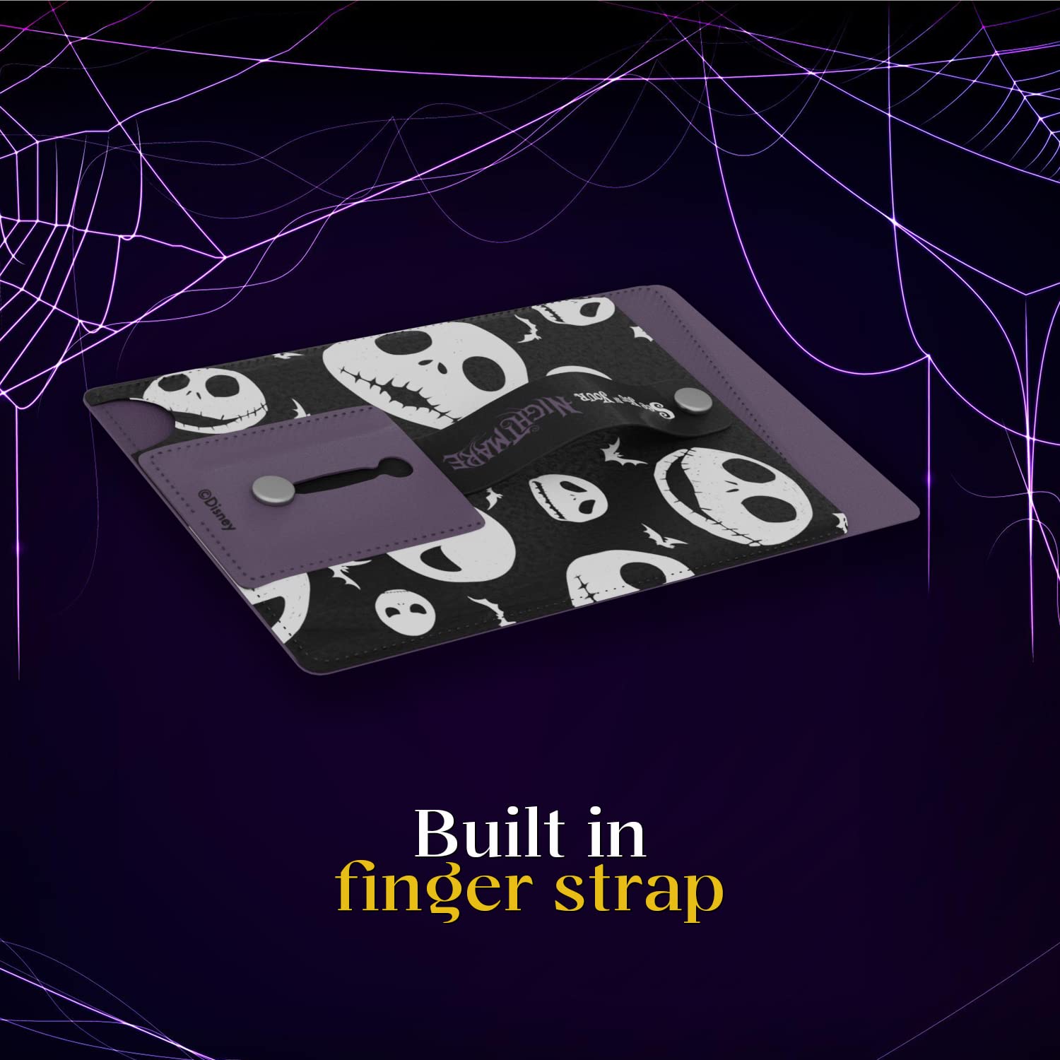 iJoy Disney Tim Burton’s The Nightmare Before Christmas Phone Wallet Stick On- Adhesive Cell Phone Wallet Card Holder with Finger Strap and Kickstand - Jack Skellington Gifts