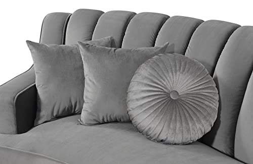 Legend Furniture Curved Sofa Velvet Symmetrical Modular Round couches for Living Room Sectional, 142" L x 32" D x 36" H, Grey