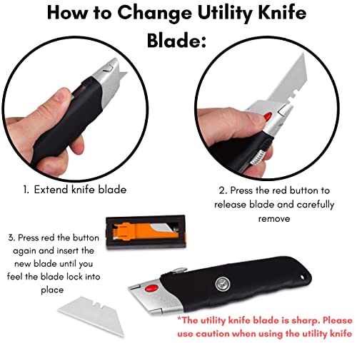 Internet's Best Premium Utility Knife - Set of 20 - Retractable Razor Knife Set – 5 Extra Blade Refills - Box Cutter Locking Razor Knife – Rubber Grip - Black