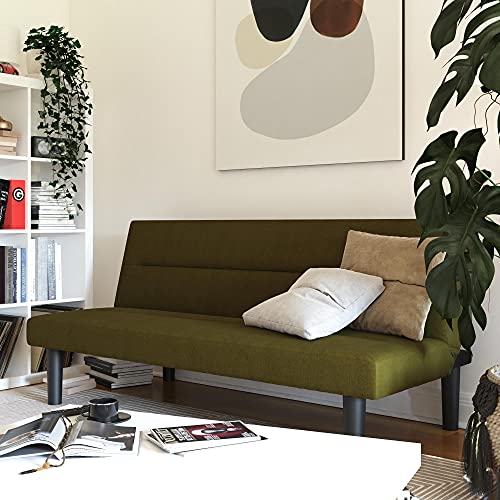 DHP Elm Convertible Living Room Sofa Bed and Couch Linen Futon, Green