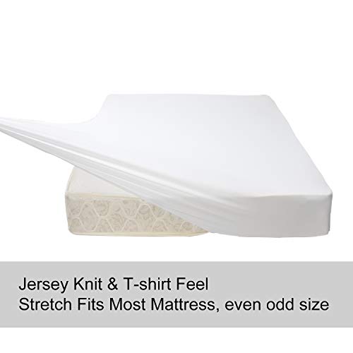 Soft Stretch Queen Size Fitted Sheet Only - Jersey Knit, Cozy T-Shirt Like & 4-Way Stretchy Snug Fit & Stay in Place, No More Slipping Off for Mattress (Deep: 5"-16") - White, Queen