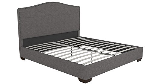 DHP Gavin Upholstered Bed with Nailhead Trim and Wood Slat Support System, King Size, Grey Linen