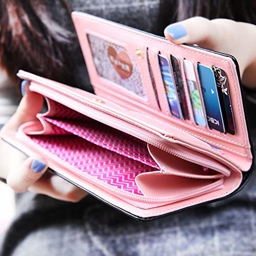 Valentoria® Birthday Gifts for Women's Mini Faux Leather Bifold 3 Cat Design Clutch Wallet (Long Black)
