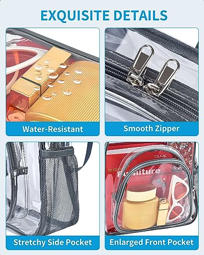 Lyingflat Clear Backpack Stadium Approved, Small Clear Backpack with Reinforced Shoulder Straps, Clear Bag Stadium Approved for Concert Sport Event Festival Work Travel -Grey
