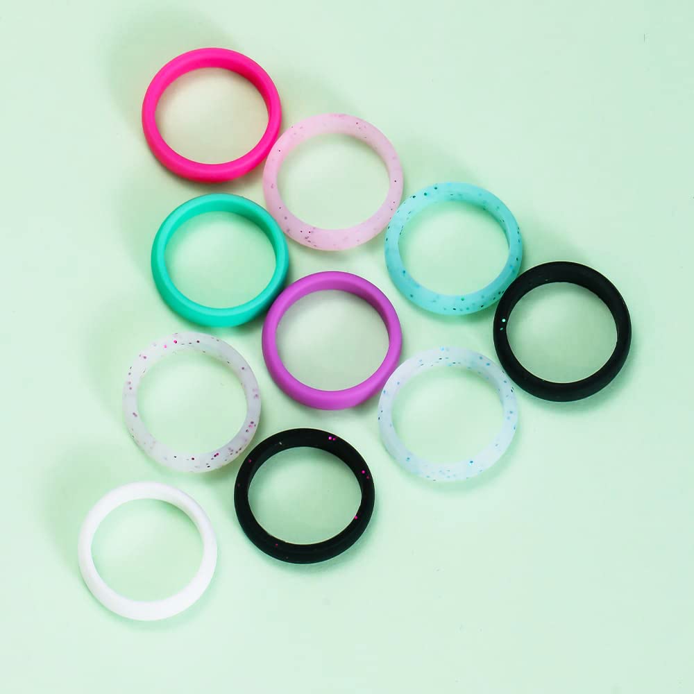 GALANI Silicone Wedding Rings Set for Women Glitter Silicone Stacking Rings for Engagment Promise Friendship Love Size 8