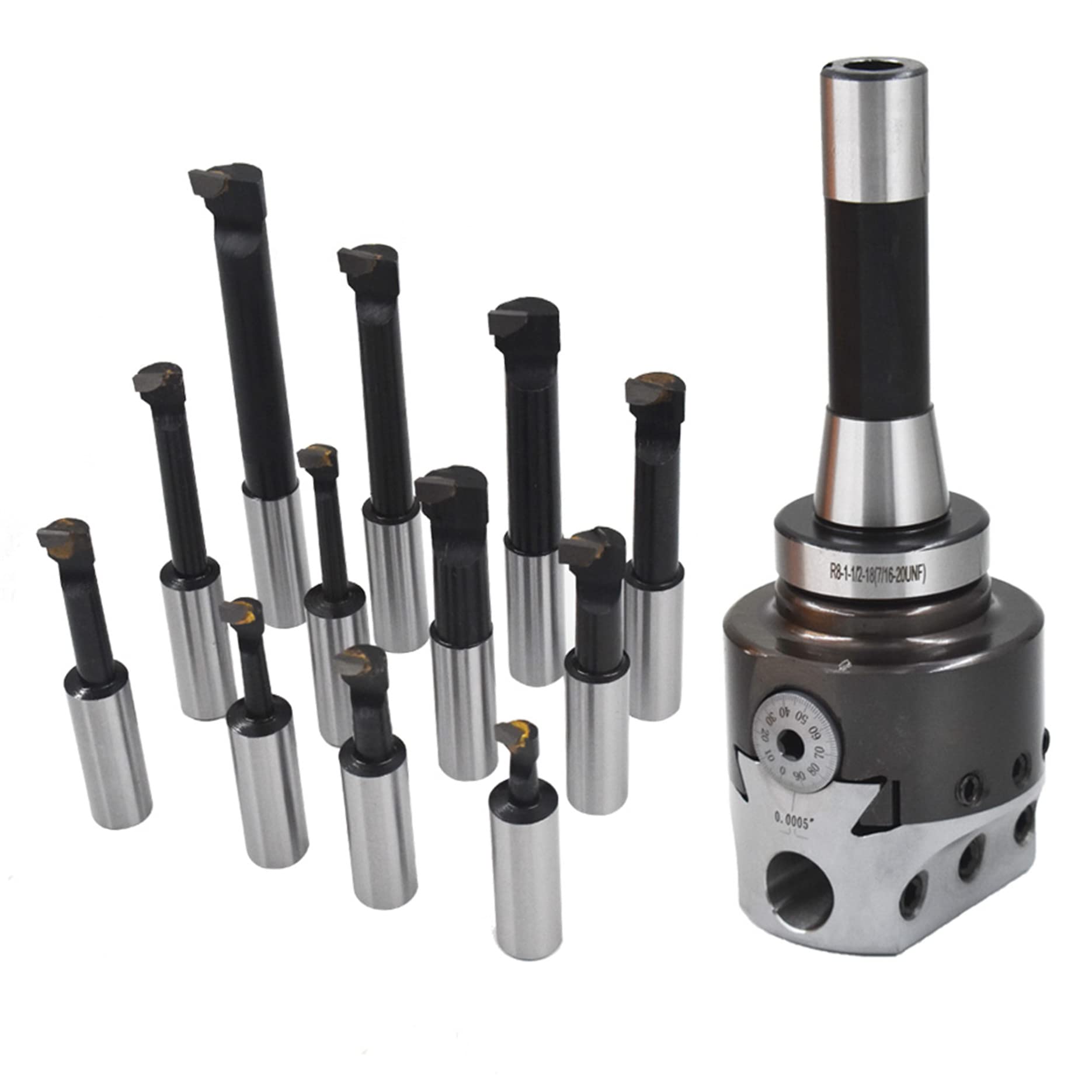 LiGuVCY 3 Inch R8 Shank Boring Head 3/4 Inch Carbide Boring Bar Set for Bridgeport Milling with Box