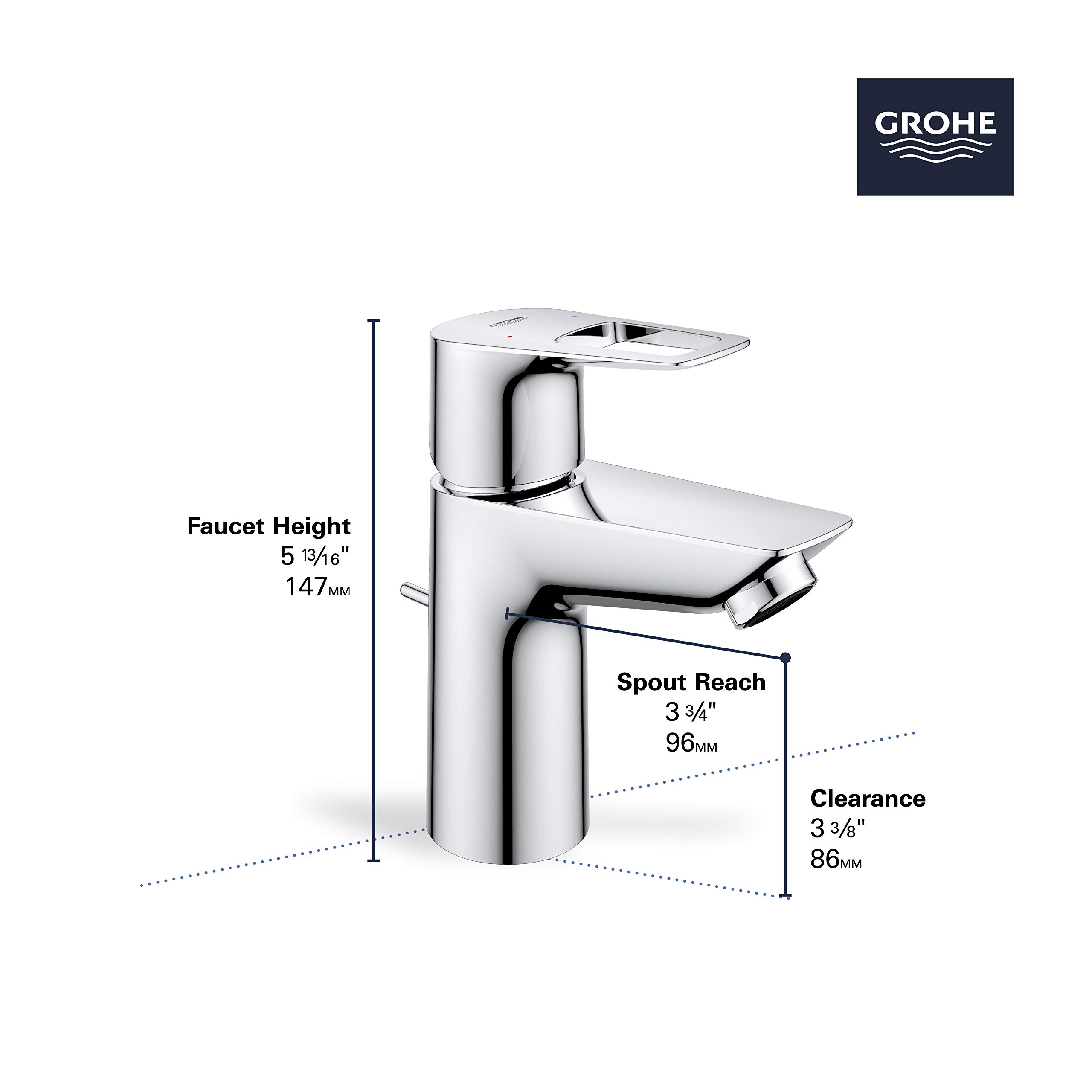 GROHE 23085001 Bauloop, Single Hole Single-Handle S-Size Bathroom Faucet 1.2 GPM - Drain not included, Chrome