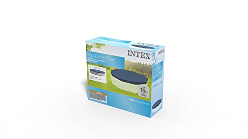 INTEX 28032E Pool Cover: For 15ft Round Metal Frame Pools – Includes Rope Tie – Drain Holes – 10in Overhang – Snug Fit
