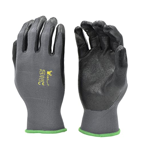 G & F Products 12 PAIRS Mens Working Gloves with Micro Foam Coating - Garden Gloves Texture Grip - men’s Work Glove For general purpose, construction, yardwork, Large (1519L-12),Grey/Black
