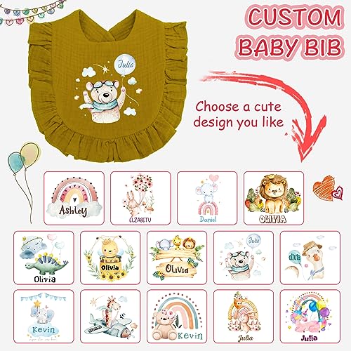 SWIMFUN Personalized Muslin Bib for Baby Girl & Boy, 1 Pack Baby Bandana Drool Bib with Custom Name, Cotton Baby Bib for Drooling and Teething