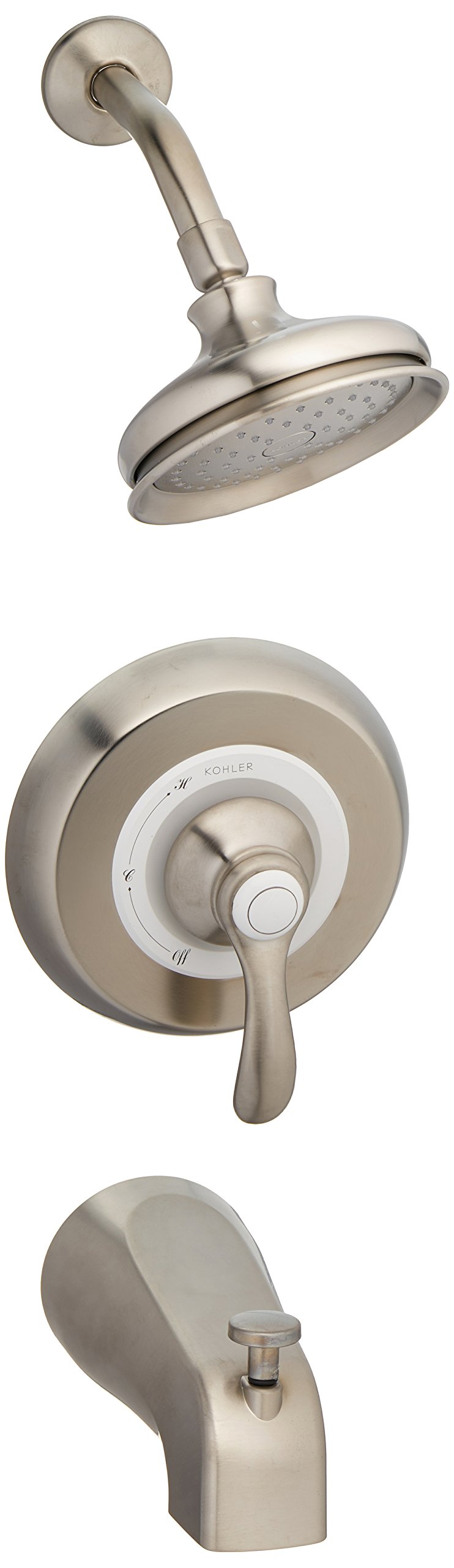 Kohler TS12007-4-BN Fairfax Rite-Temp® Bath & Shower Valve Trim with Lever Handle, Npt Spout & 2.5 Gpm Showerhead Vibrant Brushed Nickel