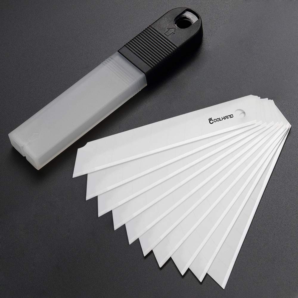 Cool Hand Snap Off Utility Knife Blades 18mm 10-Pack,Quality Zirconia Ceramic, Sharper, Replacement Blades for Box Cutter/Utility Knife, 3.94'' x 0.71'' x 0.025''