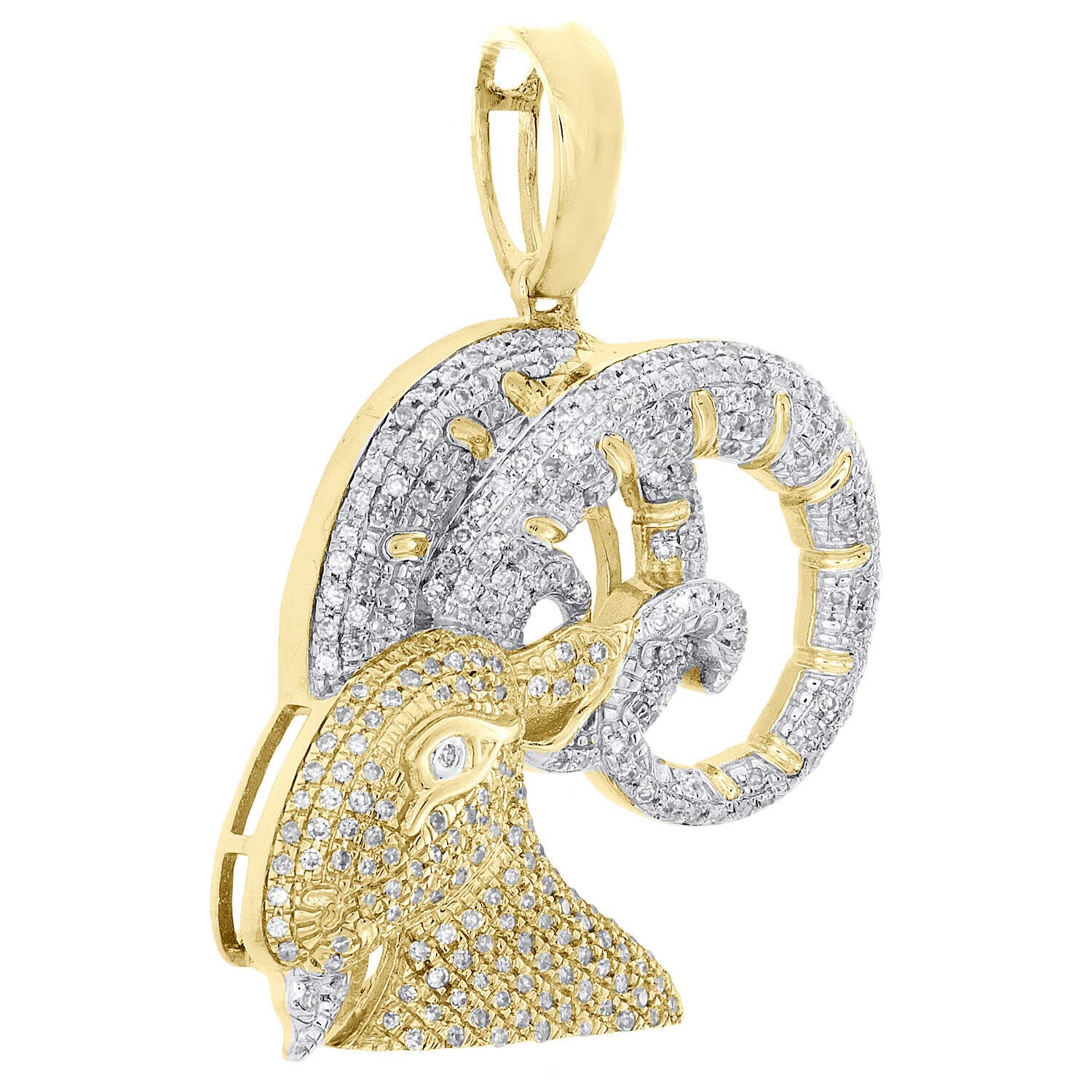 DTJEWELSS 10K Yellow Gold Finish Round Cut Diamond Aries Horoscope Pendant 1.30" Pave Charm 0.57 CT.