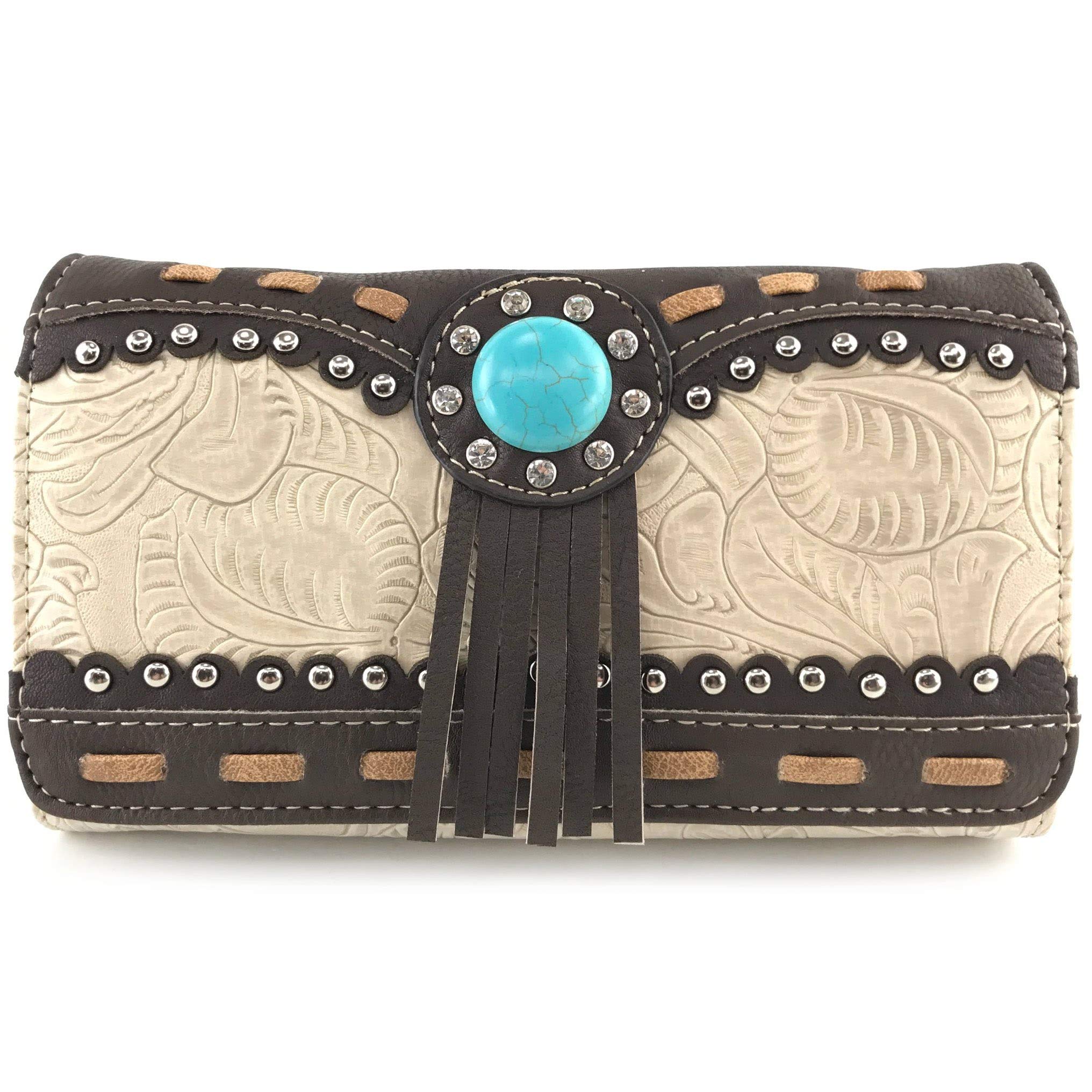 Zelris Turquoise Concho Floral Women Crossbody Trifold Wallet (Turquoise)