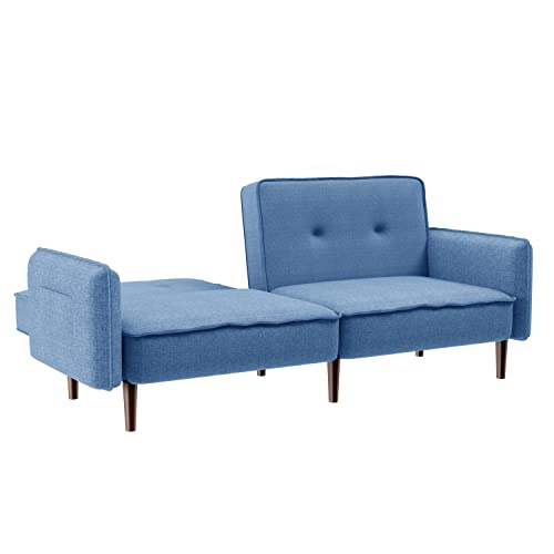 LyuHome 75" Sofa Bed,Modern Sofa Couch with Solid Wood Leg,Small Fabric 3 Seat Couch for Living Room/Office Blue