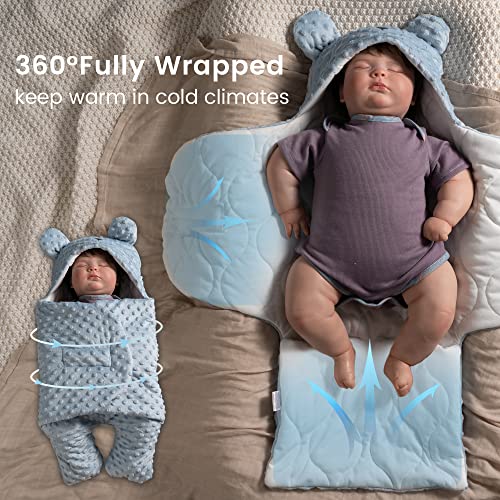 LILBESTIE Bear Swaddle Blanket, 1.5 TOG Ultra-Soft Hooded Infant Blankets Baby Sleeping Wrap Swaddle for 0-6 Months Infant Shower Gift, Blue