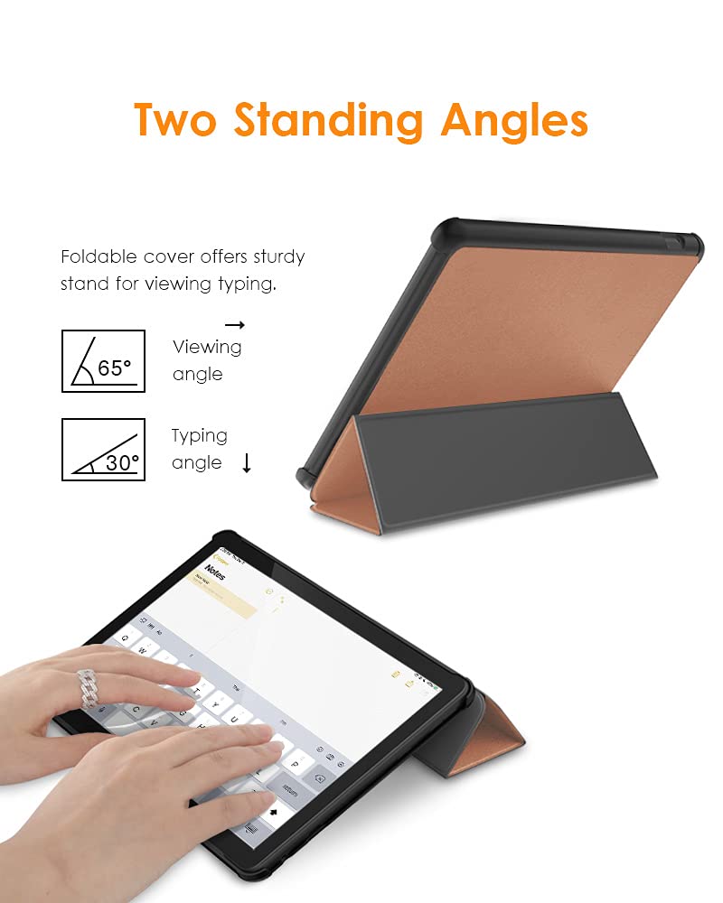 DTTO Case for All-New Amazon Fire HD 10 & 10 Plus Tablet (Only Compatible with 11th Generation Tablet, 2021 Release), Slim PU Leather Trifold Stand Cover Hard Back Shell with Auto Sleep/Wake, Black