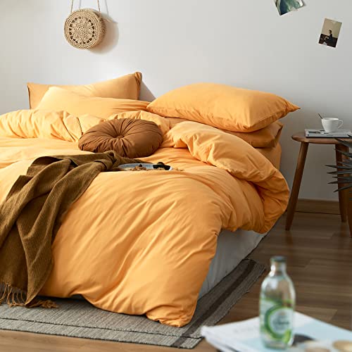 mixinni Tangerine Jersey Knitted Duvet Cover 3 Pieces Organge Soft Bedding Set with Zipper Closure Perfect for Him and Her, Easy Care, Soft and Breathable-(3pcs, King Size)