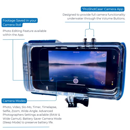 ProShot Dive - Underwater iPhone Housing Rated to 130ft/40m. Universal Waterproof iPhone Case, Compatible with All iPhones. Fits iPhone 6s - iPhone 14 Pro Max. Scuba Diving and Snorkeling iPhone Case.