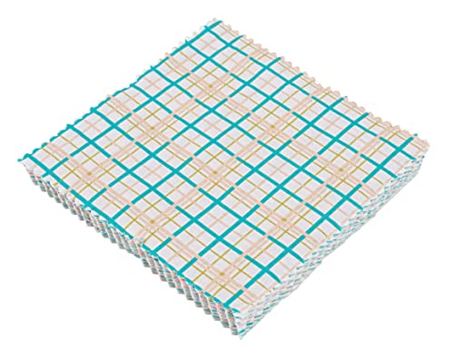 Soimoi Check Print Precut 5-inch Cotton Fabric Quilting Squares Charm Pack DIY Patchwork Sewing Craft- Turquoise Blue