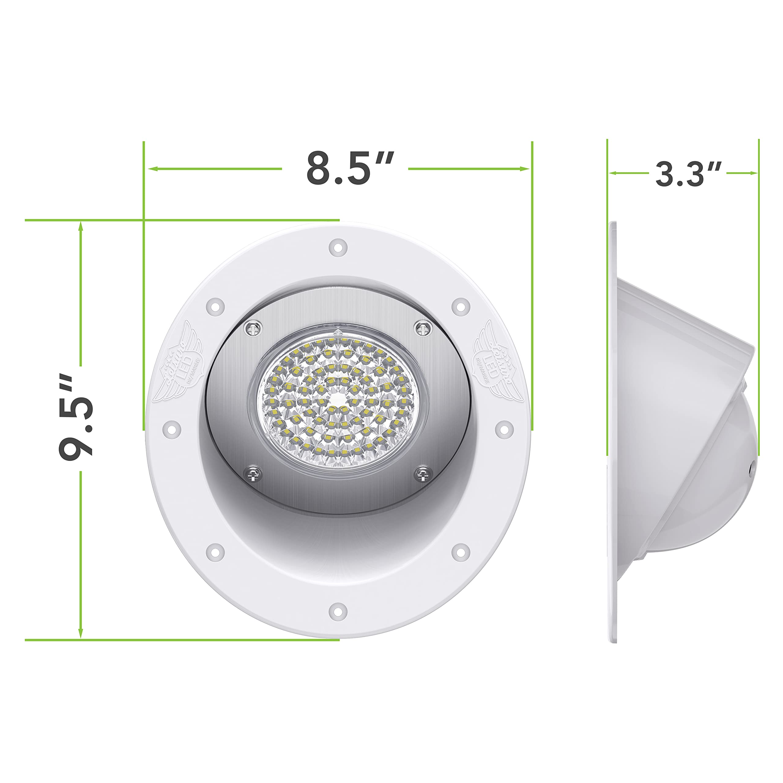 Leisure LED RV Exterior Round Flood Porch Utility Light - White 12v 1100 Lumen Lighting Fixture Replacement Lighting for Weekend Warrior RVs, Trailers, Campers, 5th Wheels (White)