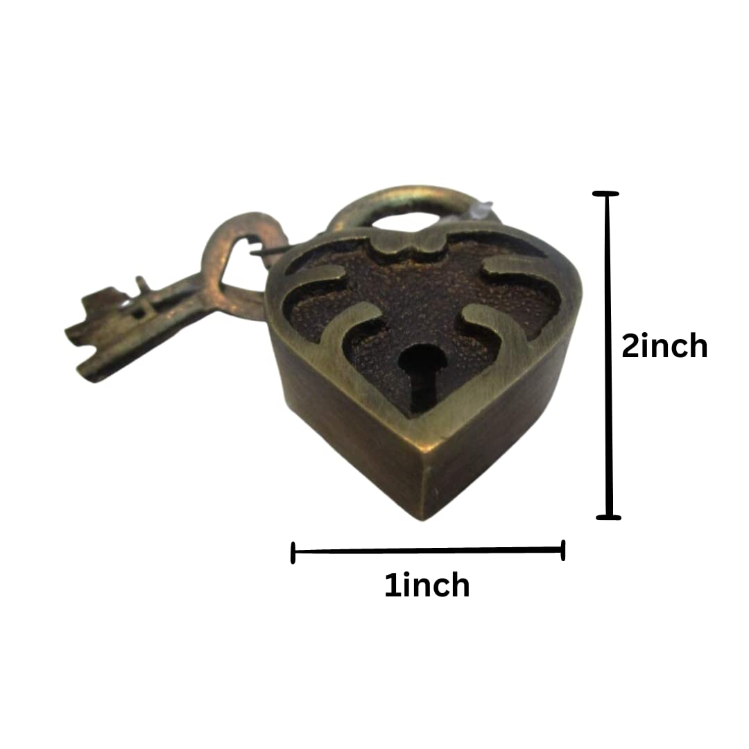 Home - Garden Brass Padlock - Lock with Keys - Working - Brass Made - Type : Small Heart - Brass Finish (51)