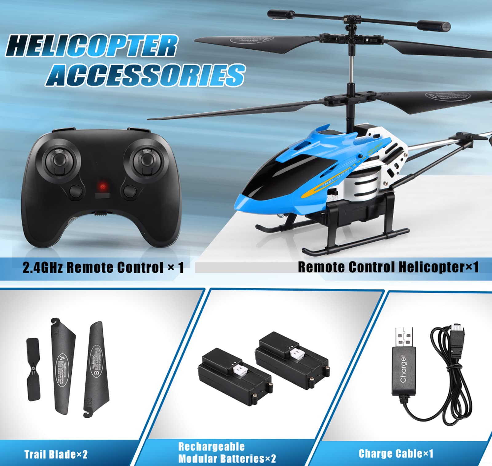 Dolanus RC Helicopters - Remote Control Helicopter Toys: One Key Take-Off/Landing, Automatic Altitude Hold, LED Light & 3.5 Channel Gyro Stabilizer, Flying Toys - Gift for Boys/Girls Kids Adults, Blue