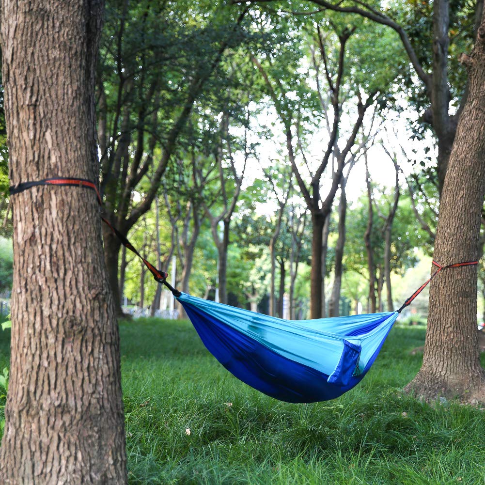 EchoSmile Blue Camping Hammock, Portable Hammocks with 2 Tree Straps, Lightweight Nylon Outdoor Hammocks for Backpacking, Travel, Beach, Backyard, Patio, Hiking