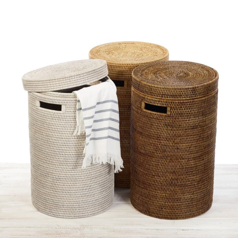 Rattan Tall Cylinder Laundry Basket/Laundry Hamper-DMY (Natural)
