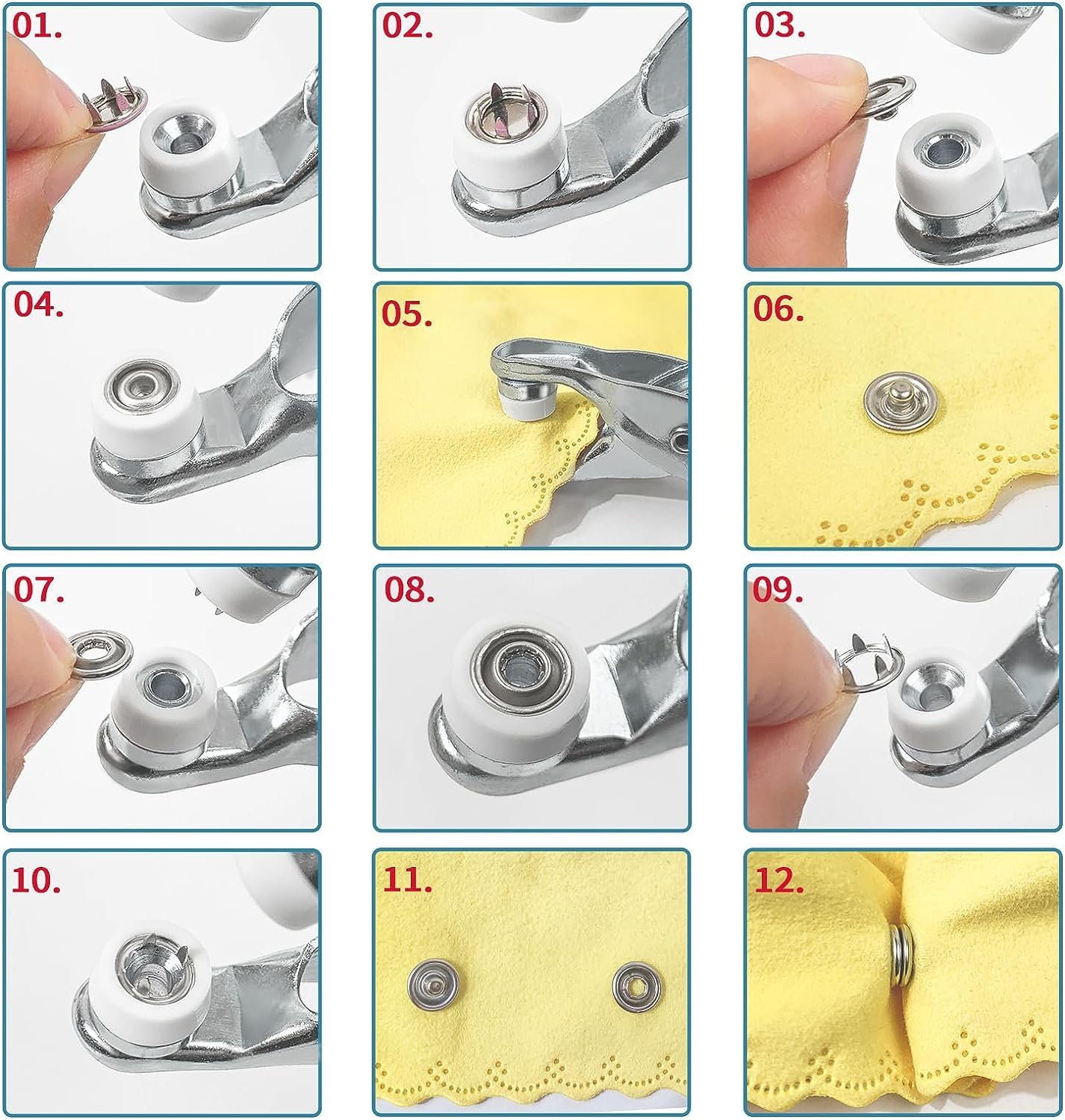 Minestylish 100 Sets Metal Snaps Buttons with Fastener Pliers Press Tool Kit Perfect for DIY Crafts Clothes Hats and Sewing, Snap Button Fasteners Kit for Clothing(Colorful / 400 PCS)